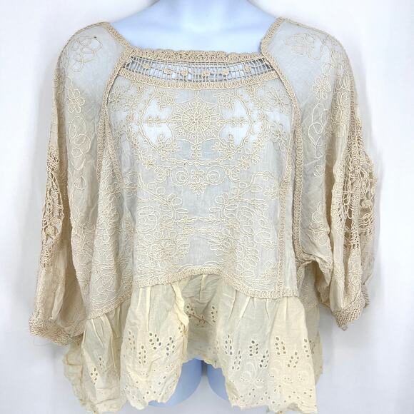 ARULA | Tops | Arula Womens Ecru Lace Boho 0 Cotton Top Size 2x | Poshmark